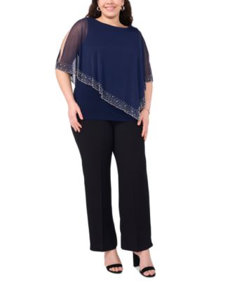 MSK Plus Size Embellished Asymmetric Cape Overlay Top - Macy's