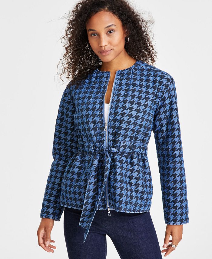 Anne Klein Women's Quilted Herringbone Tie-Waist Jacket - Macy's