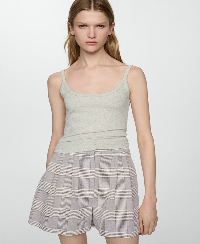 MANGO Women's Check Print Pleated Shorts - Macy's