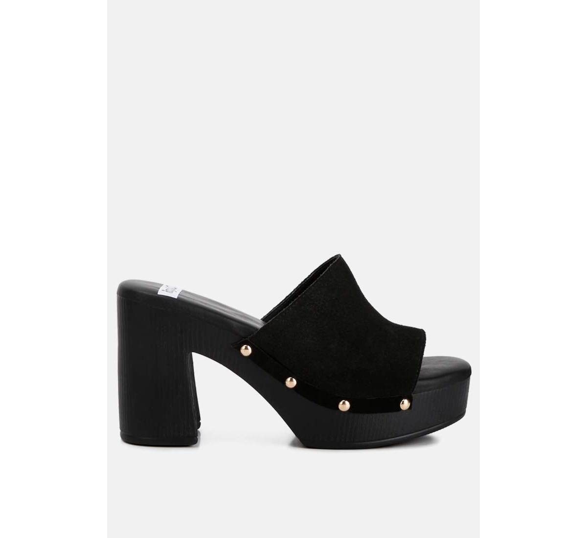 Click here for Cartera Suede High Block Heel Clogs In Black - Bla... prices