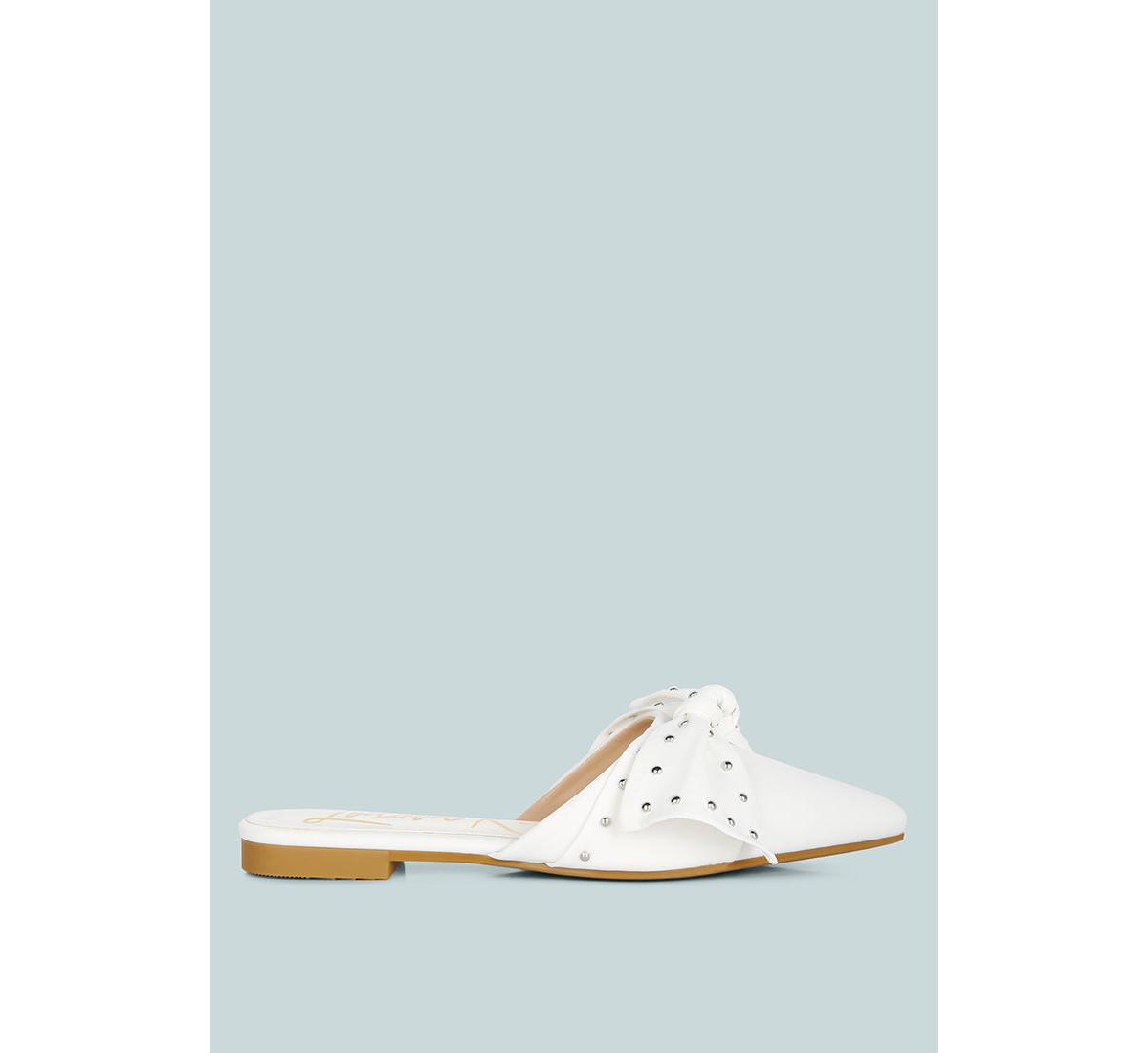 Click here for makeover studded bow flat mules - White prices