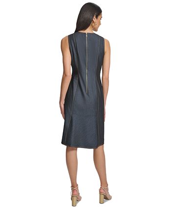 Calvin Klein Women's Crewneck Sleeveless Denim Sheath Dress - Macy's