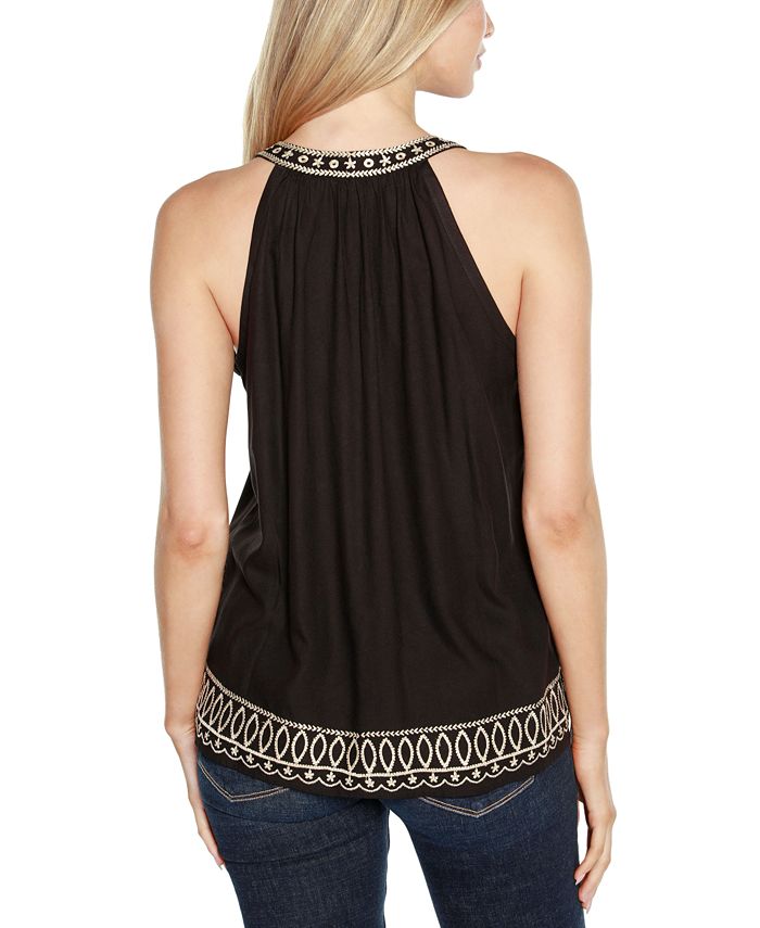 Belldini Women's Lurex Embroidered Keyhole Tank - Macy's