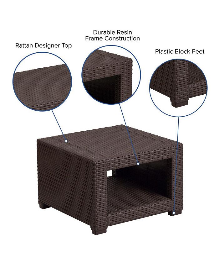 MERRICK LANE Malmok Outdoor Furniture Side Table Faux Rattan Wicker ...
