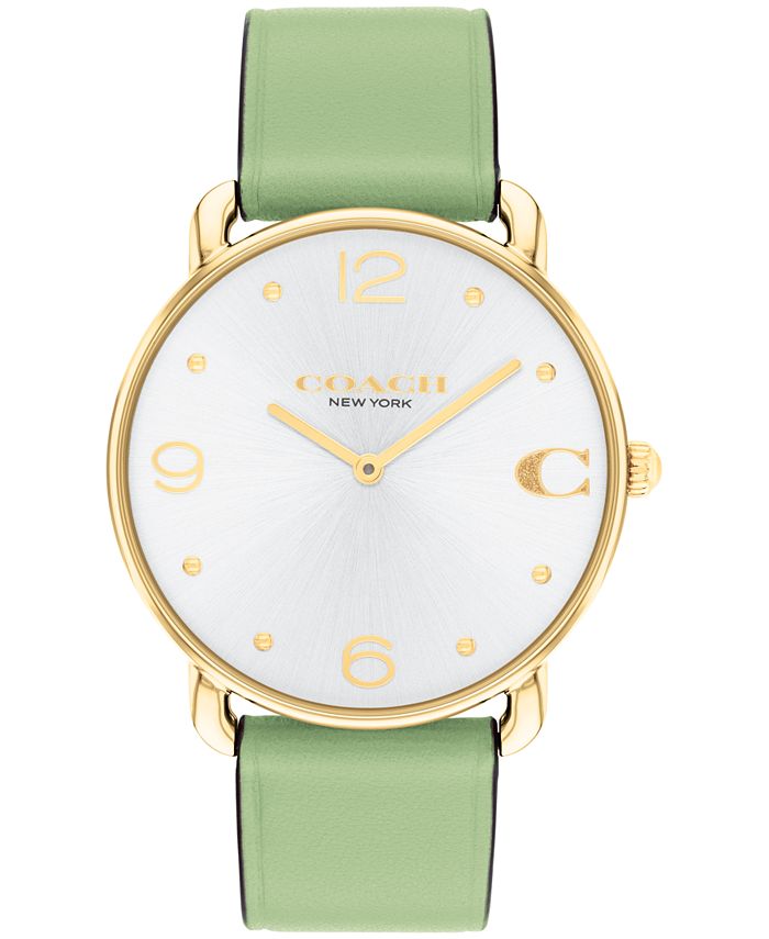 COACH Women's Elliot Green Leather Watch 36mm - Macy's