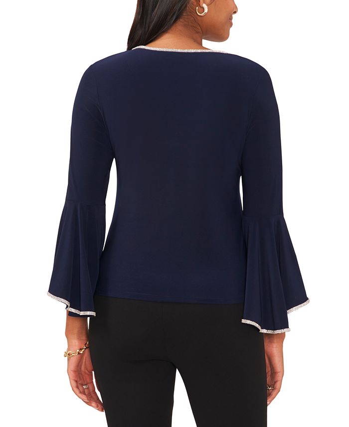 MSK Women's Embellished V-Neck Bell-Sleeve Top - Macy's