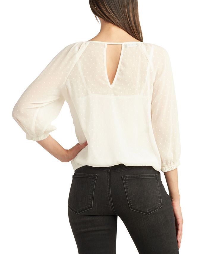 BCX Juniors' Round-Neck Clip-Dot Cutout Top - Macy's