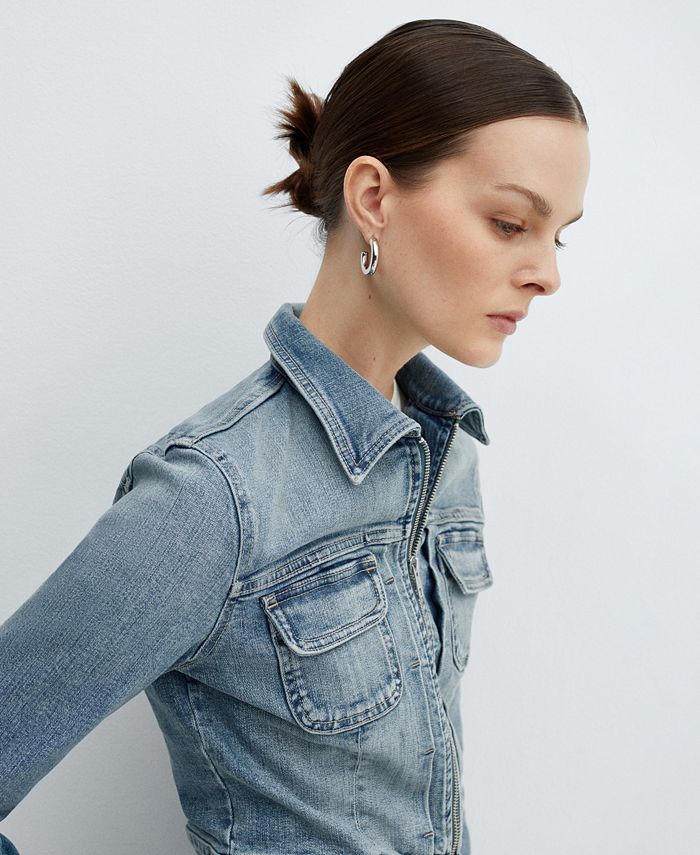 MANGO Women's Denim Crop Zip Jacket - Macy's