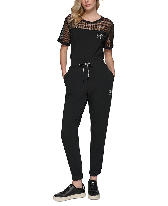 KARL LAGERFELD PARIS Women's Drawstring-Waist Mesh-Trim Joggers - Macy's