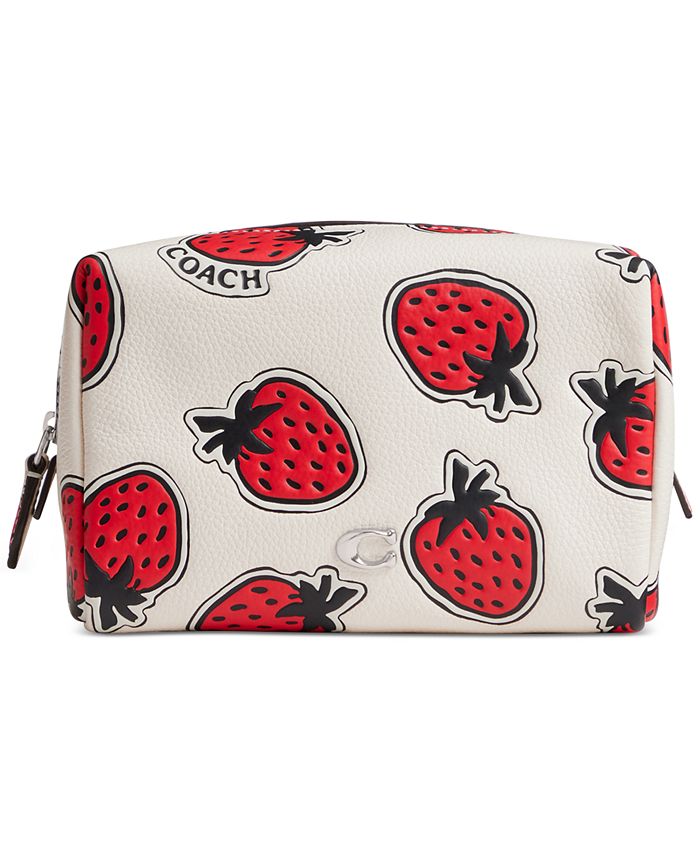 COACH Essential Strawberry-Print Leather Cosmetic Pouch - Macy's
