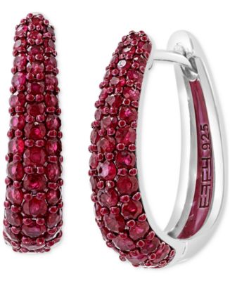 EFFY® Ruby Oval Small Huggie Hoop Earrings (2 ct. t.w.) in Sterling ...