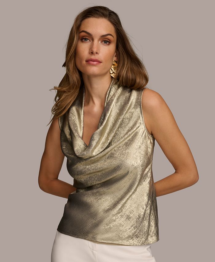 Donna Karan Women's Metallic Cowl Neck Tank - Macy's