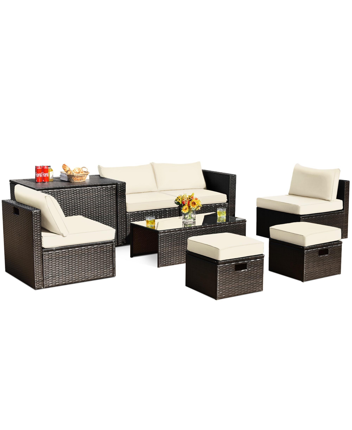 Click here for Gymax 8PCS Patio Rattan Pe Wicker Conversation Set... prices