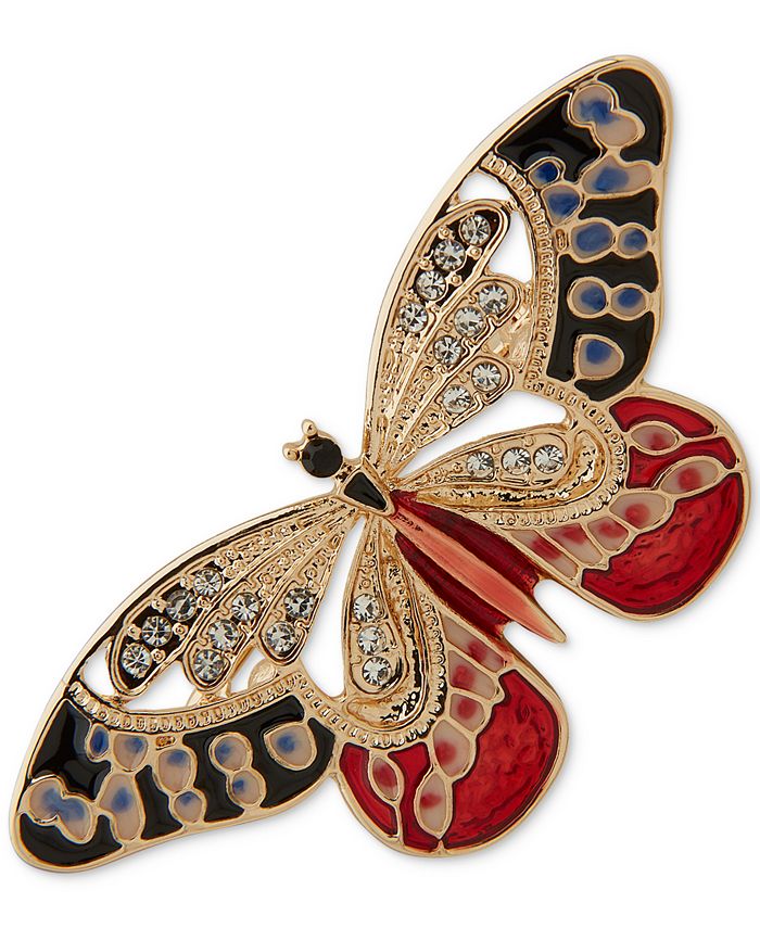 Anne Klein Gold-Tone Multi Enamel Crystal Butterfly Pin - Macy's