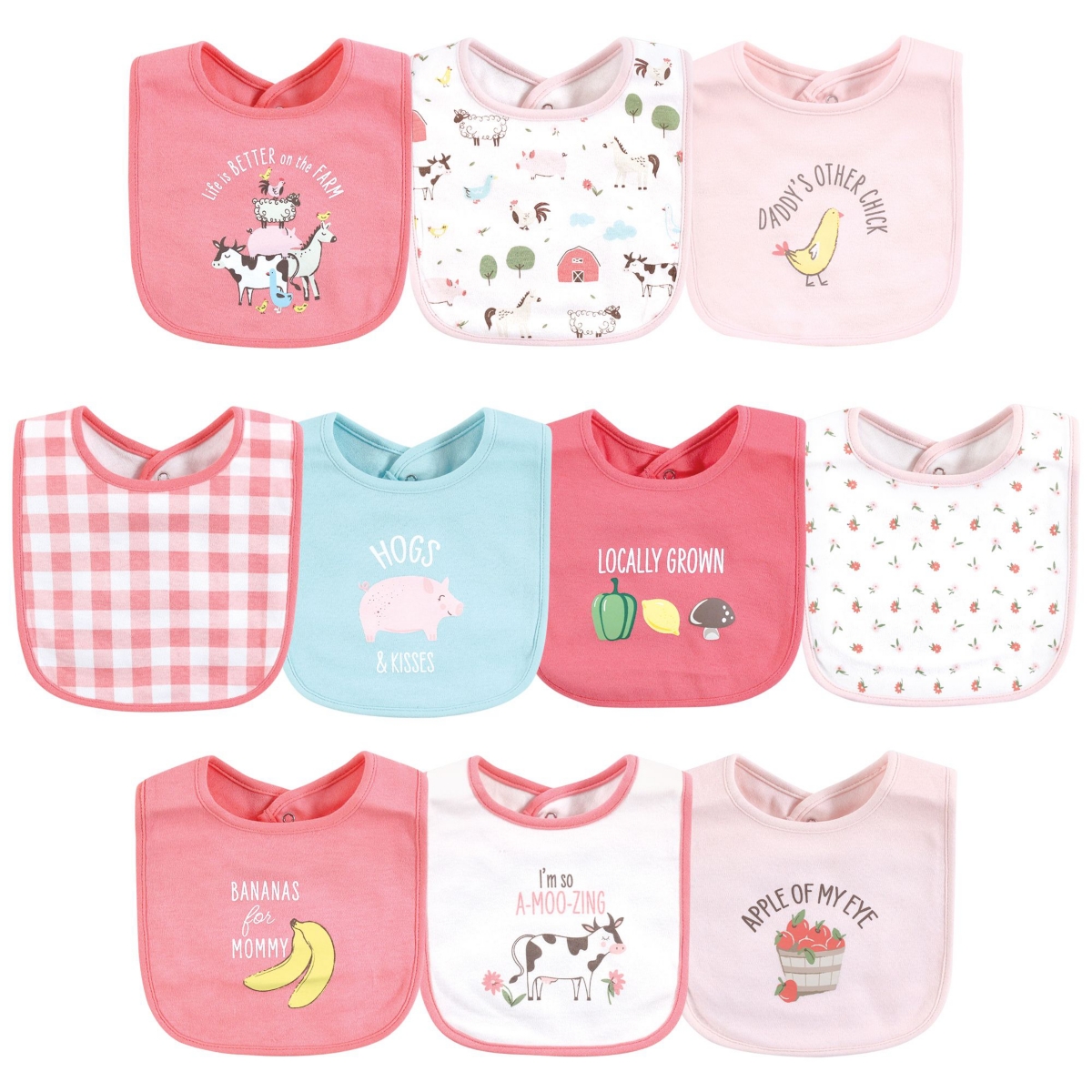 Click here for Hudson Baby Girls 10Pk Interlock Bibs - Girl farm... prices