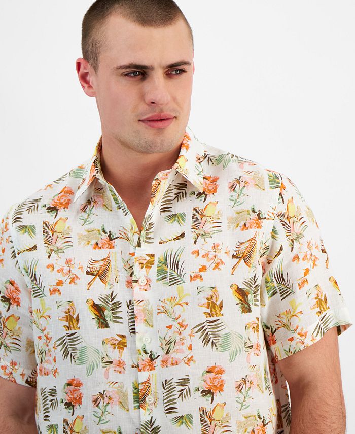 Club Room Mens Tile Garden Linen Short Sleeve Shirt Created For Macy