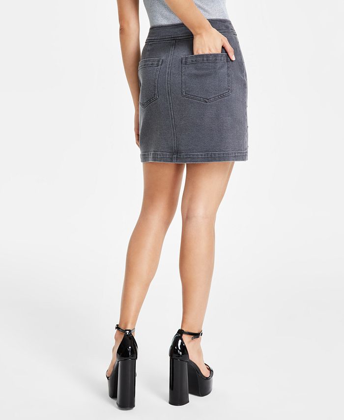 Bar III Women's Studded Zip-Front Denim Miniskirt, Created for Macy's ...