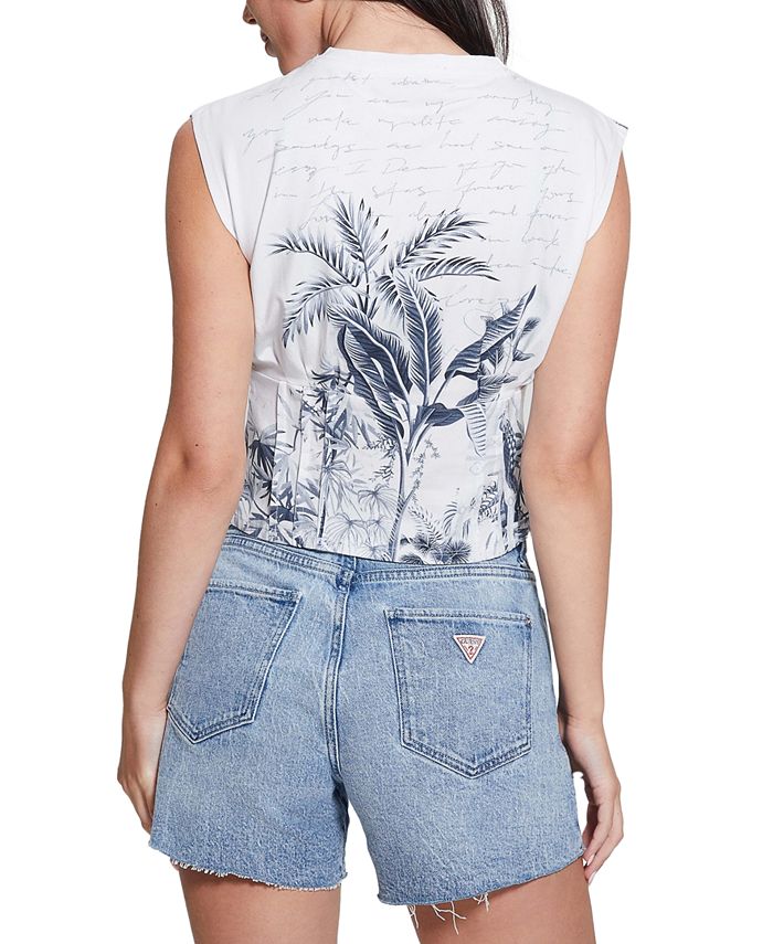 GUESS Women's Tobacco Palms Printed Corset T-Shirt - Macy's