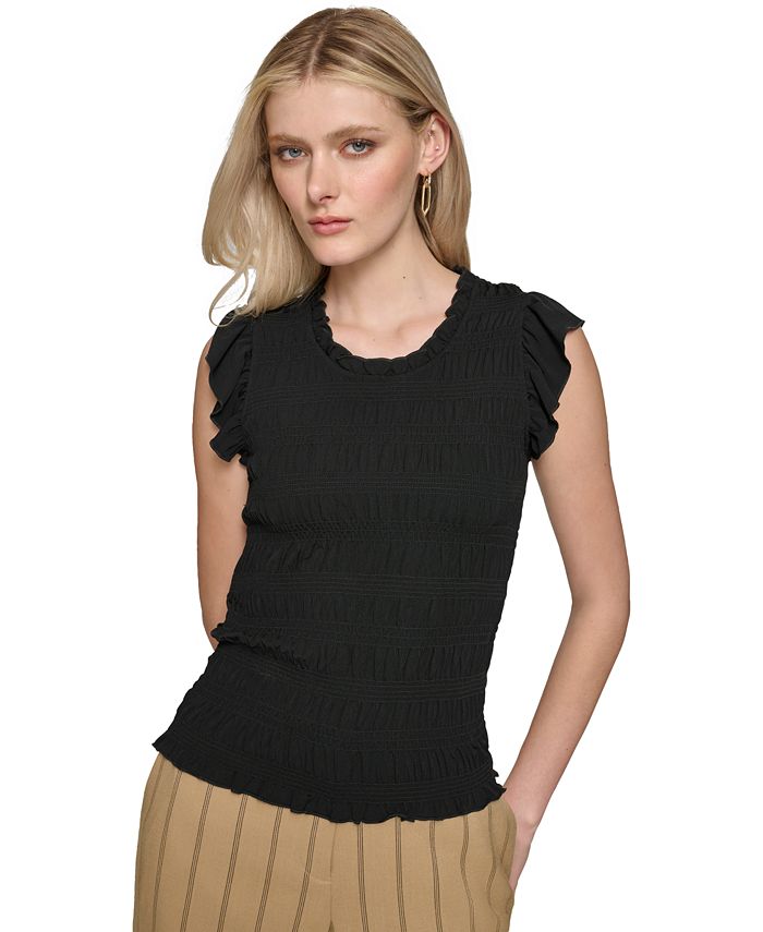 KARL LAGERFELD PARIS Women's Smocked Ruffled Top - Macy's