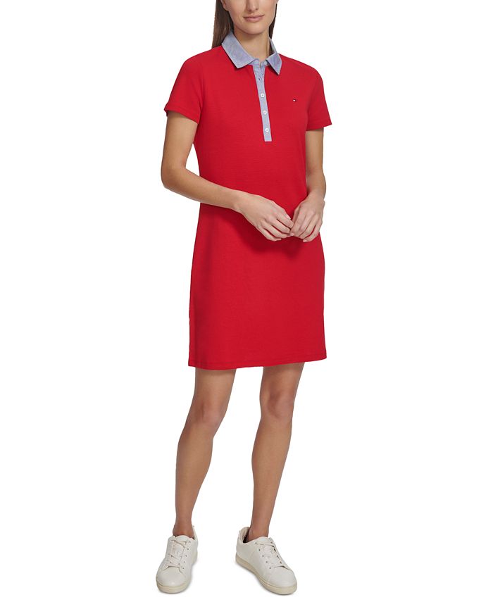 Tommy Hilfiger Women's Chambray-Collar Short Polo Dress - Macy's