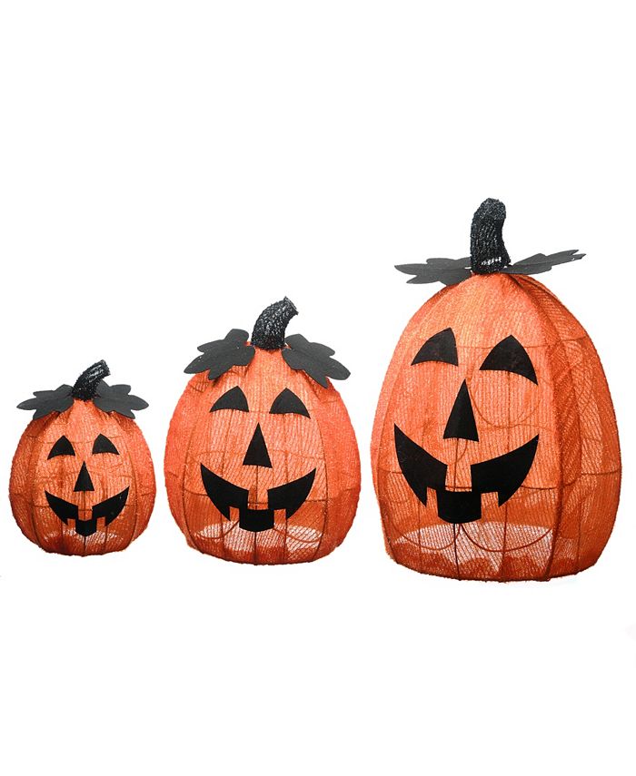 National Tree Company 15" Pre-Lit Jack-O-Lantern Trio, Set of 3 - Macy's