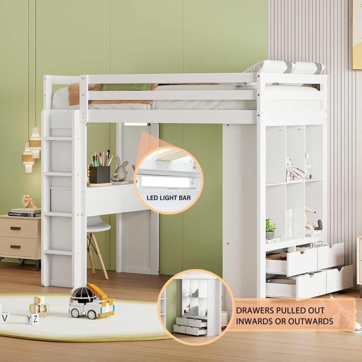 Click here for Simplie Fun Twin Size Loft Bed With Large Shelves... prices