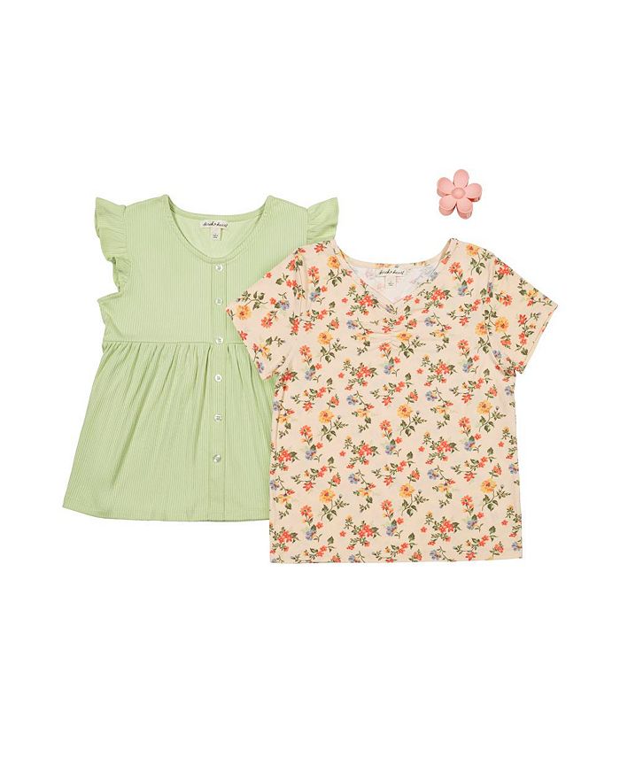 Derek Heart Big Girls 2 Pack Tops, Lt Green/Multi - Macy's