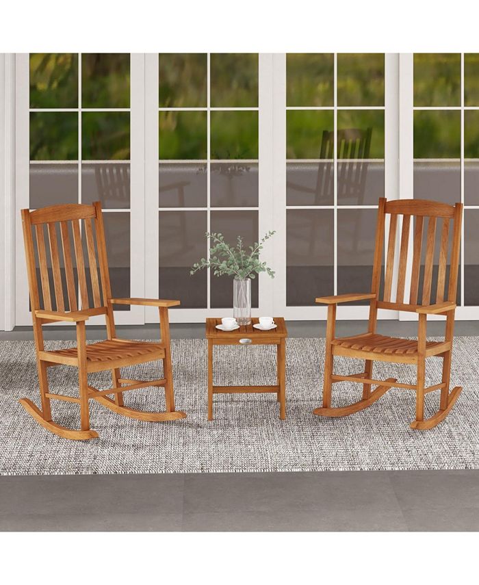 SUGIFT Eucalyptus Wood Rocker Chair with Stable and Safe Rocking Base ...