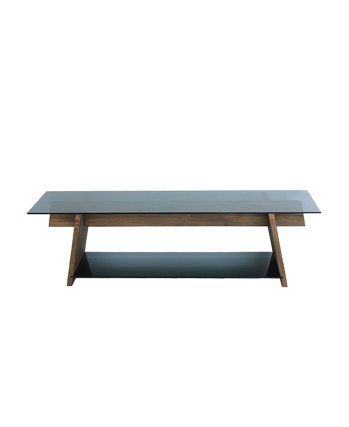 Simplie Fun 62 Inch Modern Glass TV Console Stand, Wood Frame, Black ...