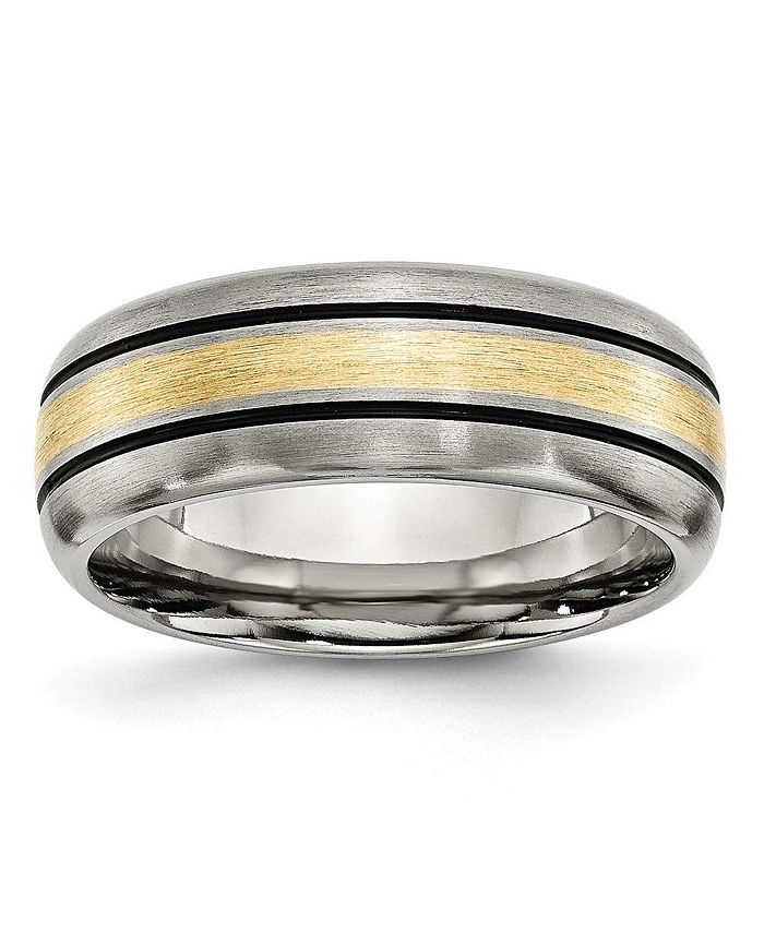 Chisel Titanium Antiqued and Brushed 14k Gold Inlay Grooved Band Ring ...