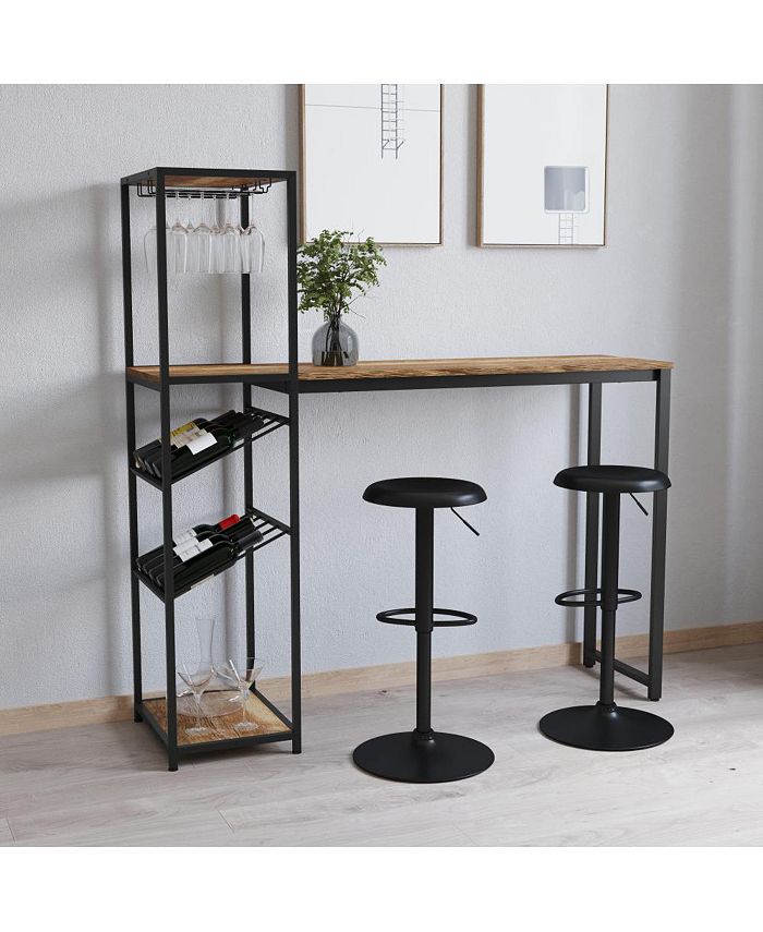 MERRICK LANE Kramer Metal Bar And Wine Table With Bottle Storage And ...