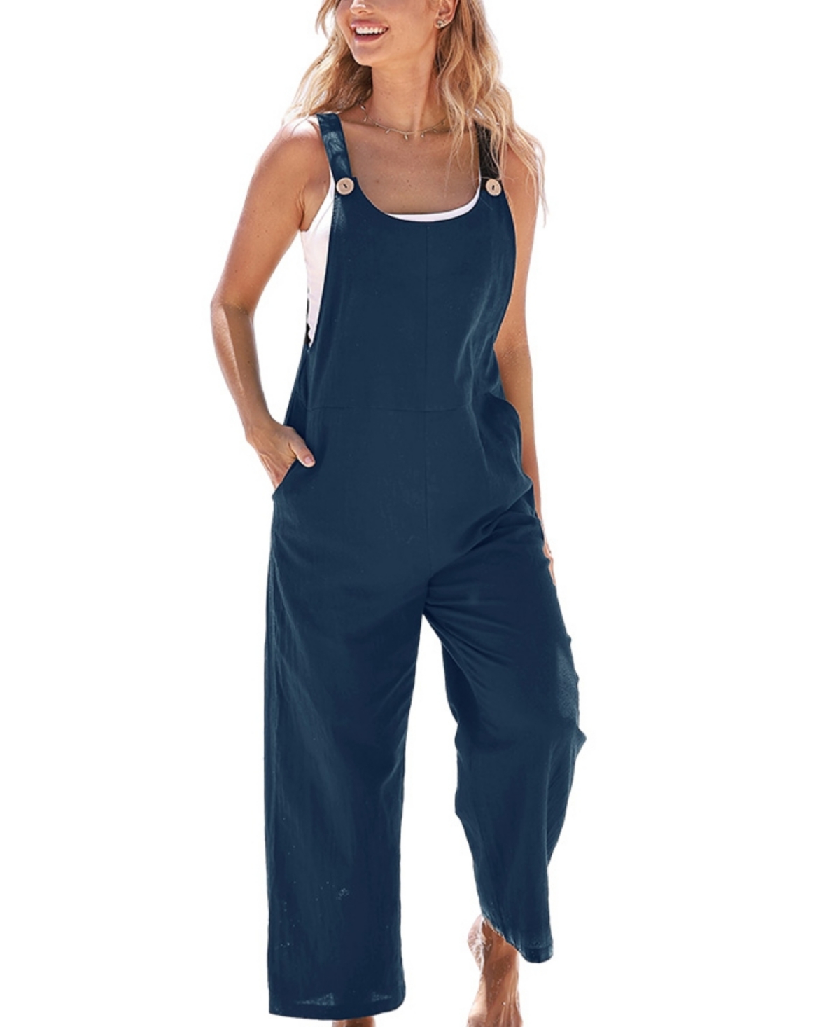 Click here for Cupshe Womens Raven Tapered Pinafore Jumpsuit - Da... prices