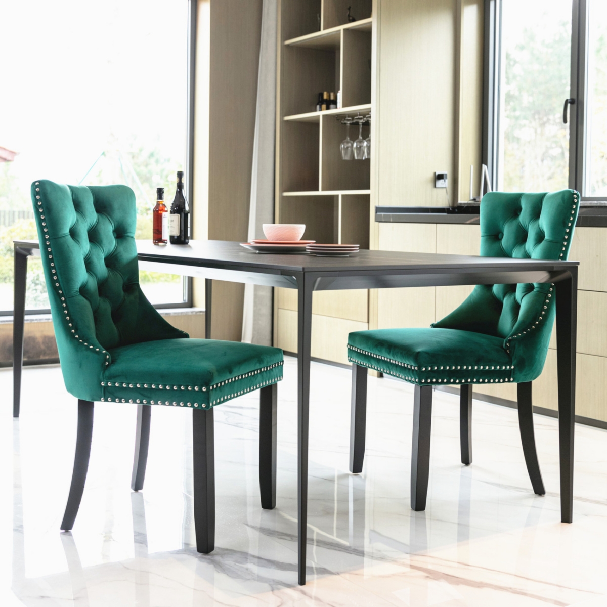 Click here for Contemporary Green Velvet Dining Chair Set - Green prices