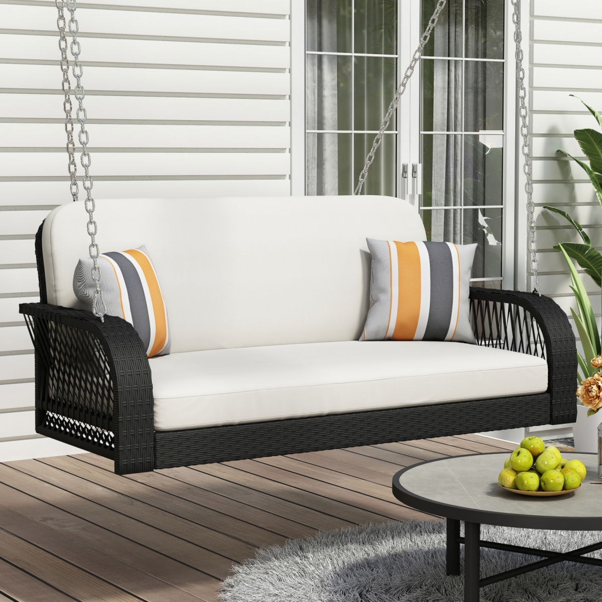 Click here for Streamdale White and Gray 2-Seater Wicker Porch Sw... prices