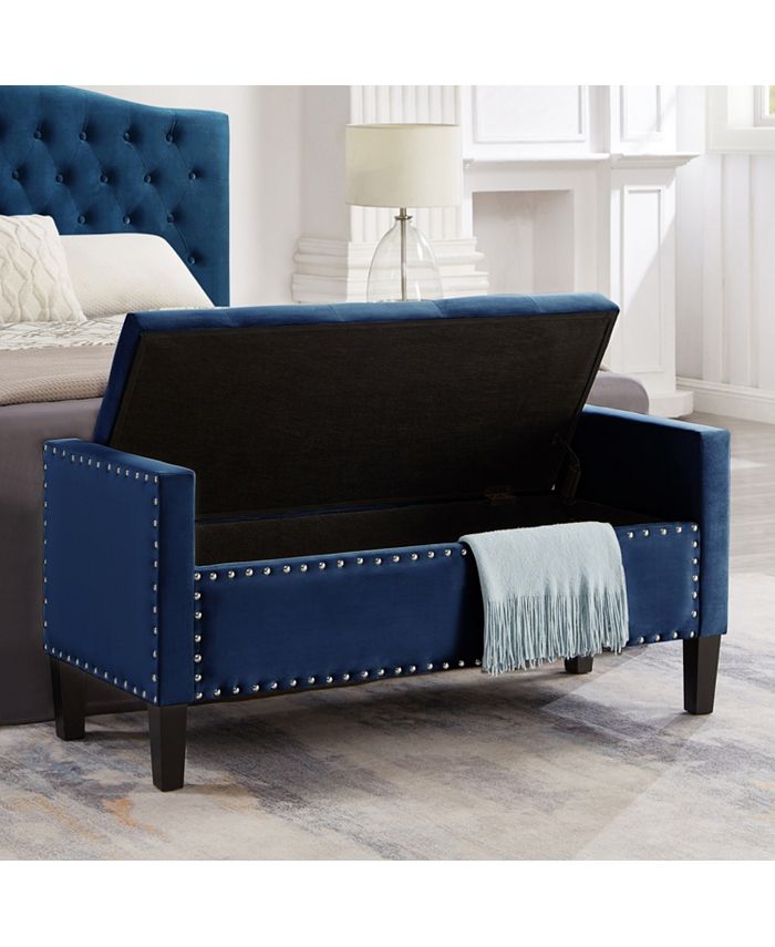Simplie Fun Navy Storage Bench with Tufted Seat & Armrest - Macy's