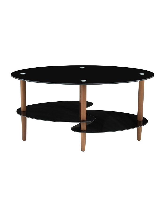 Simplie Fun Modern 3-Layer Glass Coffee Table with Oak Wood Legs - Macy's