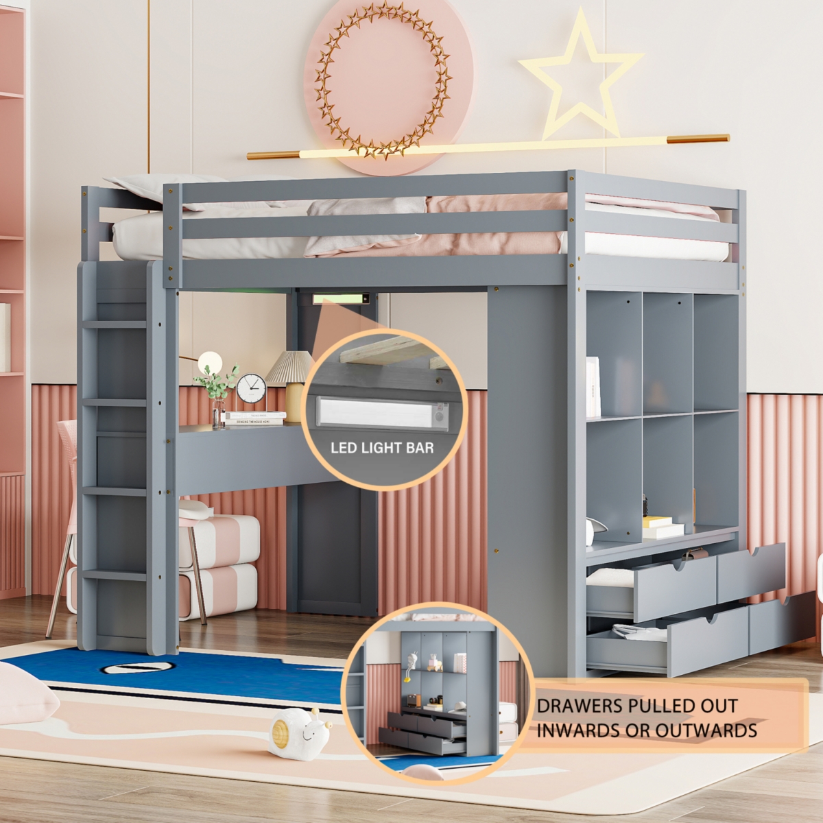 Click here for Simplie Fun Full Size Loft Bed With Large Shelves... prices