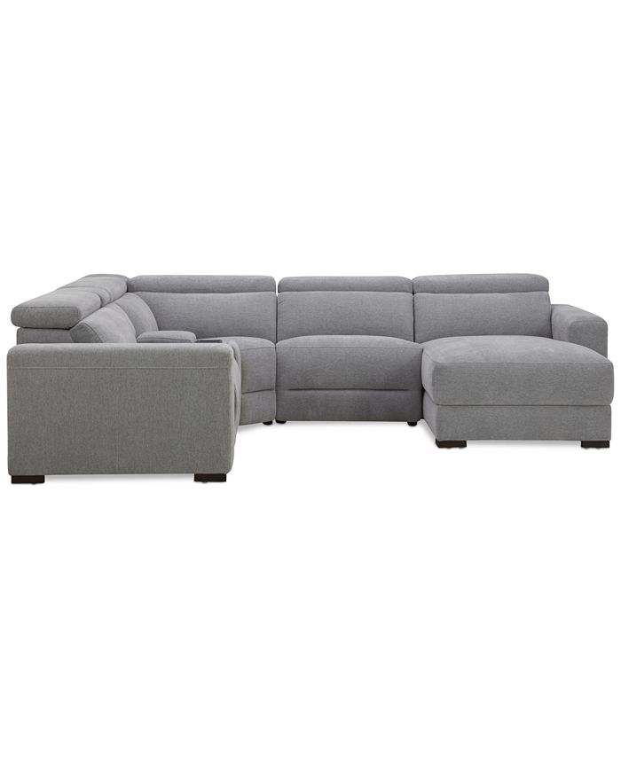 Furniture Nevio 5-Pc. Fabric Power Headrest Sectional and Chaise with 2 ...