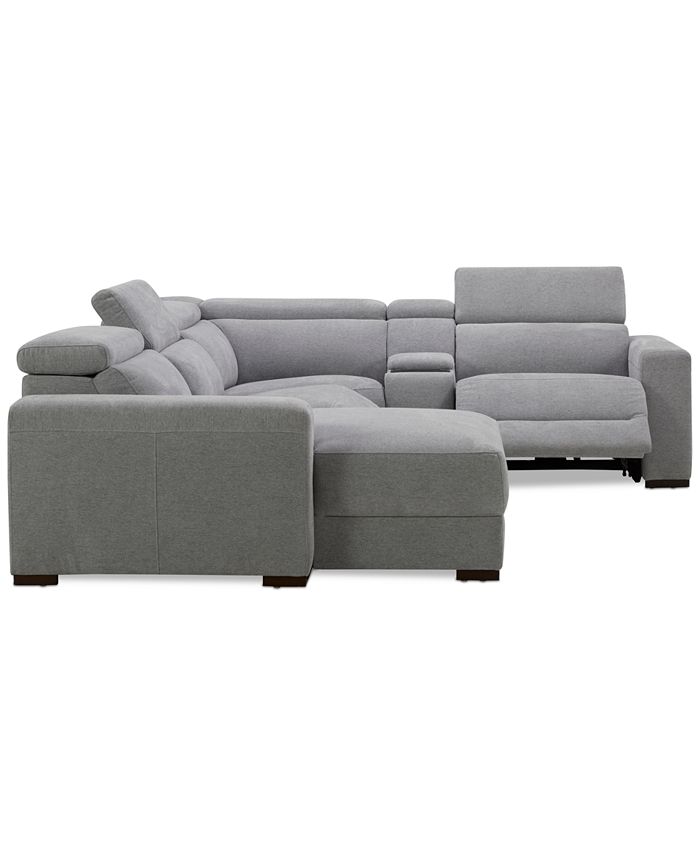 Furniture Nevio 5-Pc. Fabric Power Headrest Sectional and Chaise with 2 ...