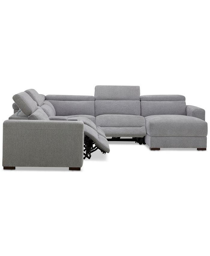 Furniture Nevio 6-Pc. Fabric Power Headrest Sectional with Chaise ...