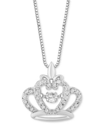 Diamond Princess Crown Pendant Necklace (1/4 ct. t.w.) in Sterling ...