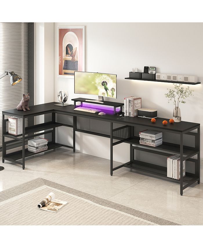 Simplie Fun U-Shaped Desk With Shelve And LED Lights - Macy's