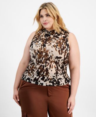 Bar III Trendy Plus Size Printed Textured-Mesh Tank Top, Created for ...