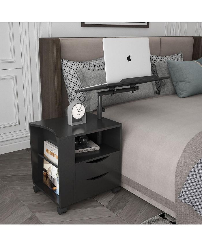 Simplie Fun Height Adjustable Overbed End Table Wooden Nightstand With ...