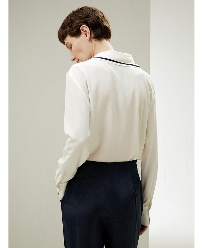 LILYSILK Women's Nautical Collar Silk Shirt for Women - Macy's