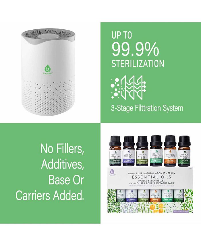 PURSONIC Air Purifier with 6-Pack Premium Essential Oils Collection ...