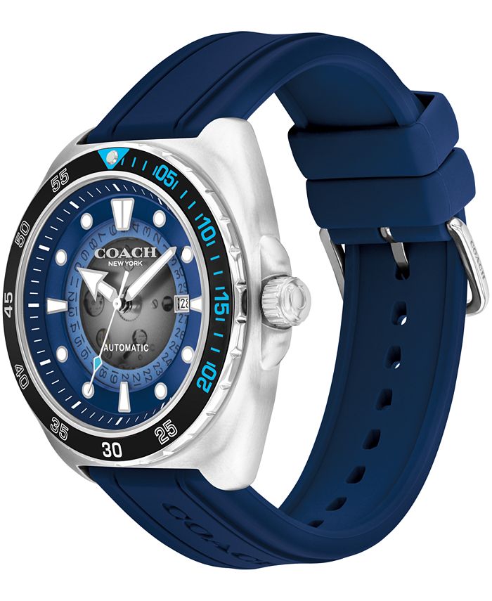 COACH Men's Charter Automatic Blue Silicone Watch 44mm - Macy's