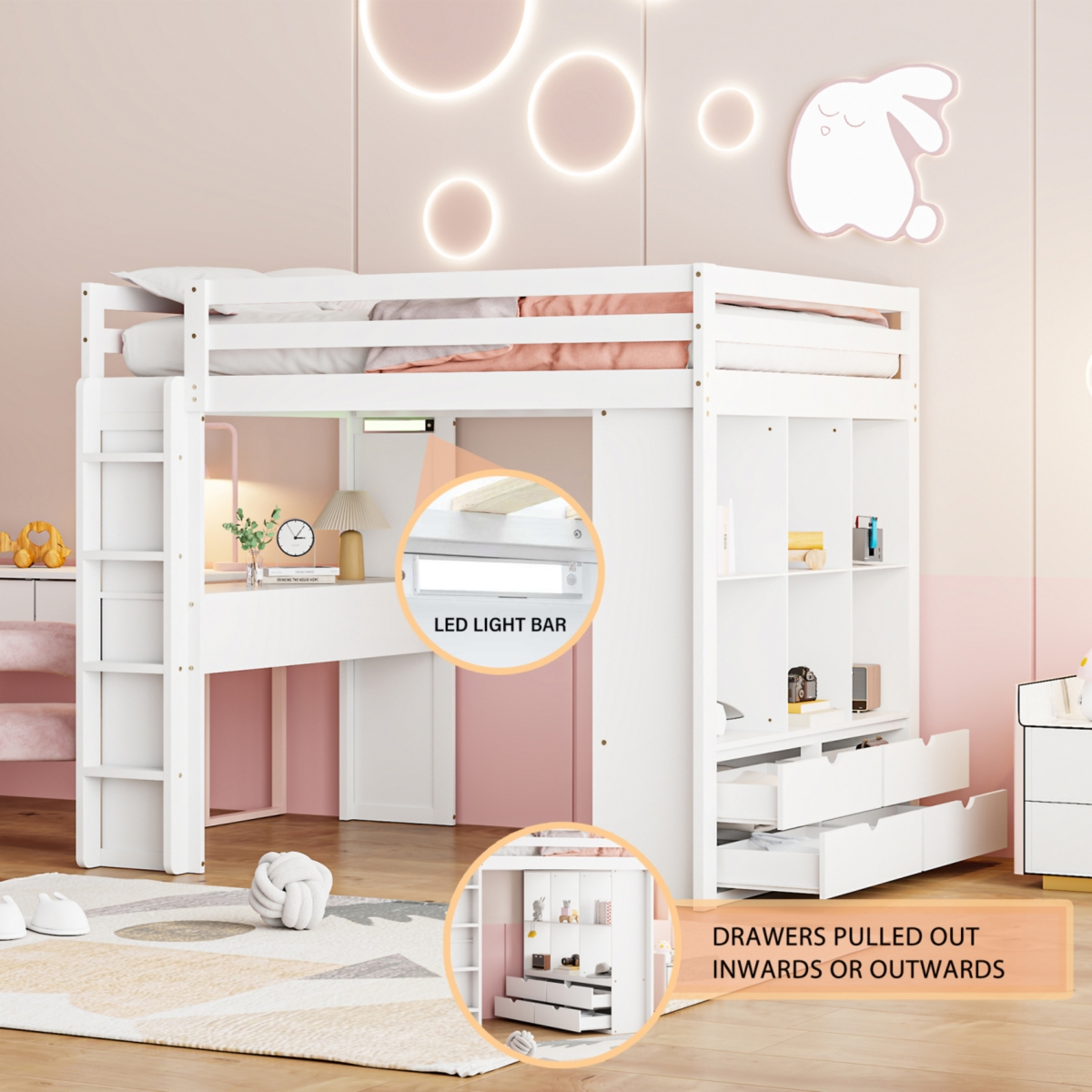 Click here for Simplie Fun Full Size Loft Bed With Large Shelves... prices