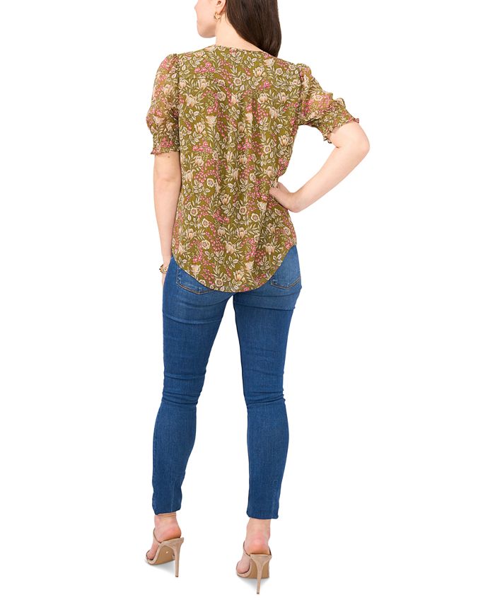 Sam & Jess Petite V-Neck Pintuck-Front Puff-Sleeve Top - Macy's