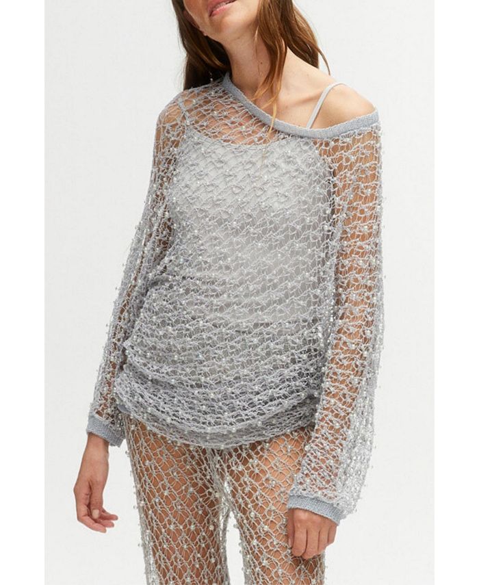 NOCTURNE Women's Beaded Mesh Knit Top - Macy's